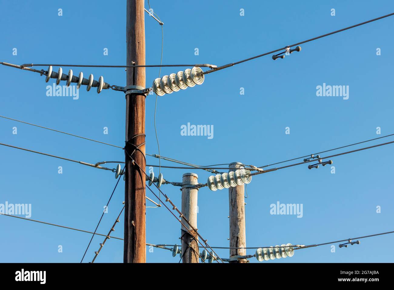 Photograph of a transmission line cable system connected to an assembly ...