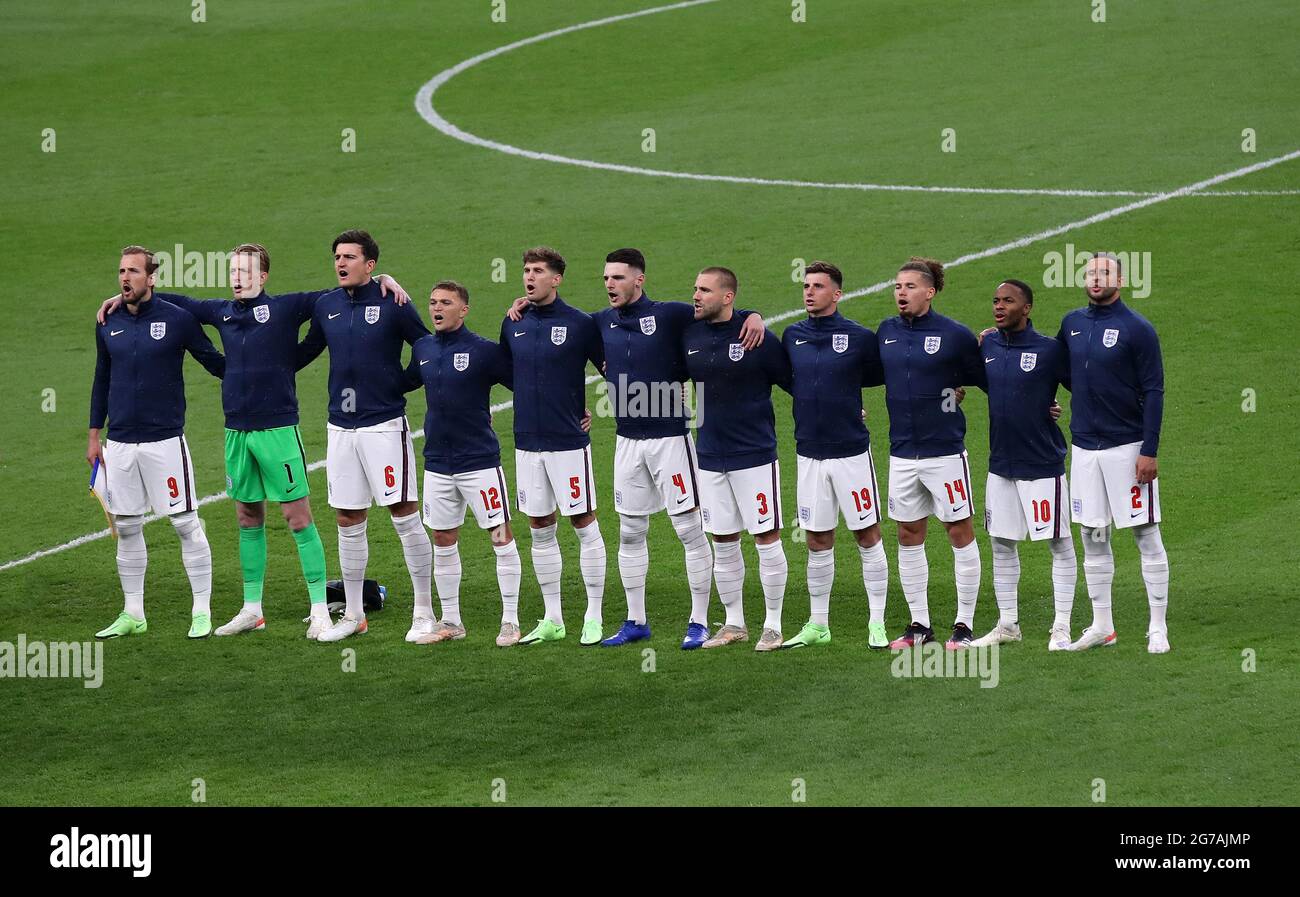 London, England, 11th July 2021. England’s team sing the national ...