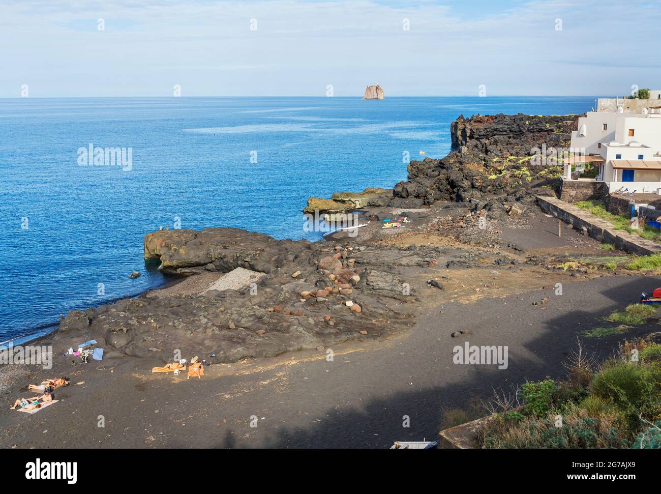 Volcanic beach, high angle view, Stromboli, Aeolian Islands, Sicily ...