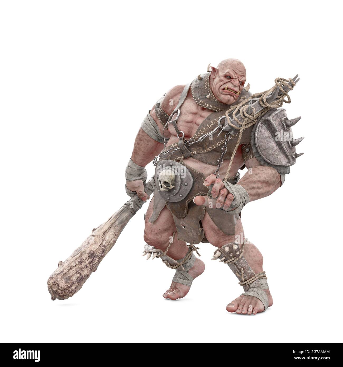 ogre warrior is ready to strike isolated on white background, 3d ...