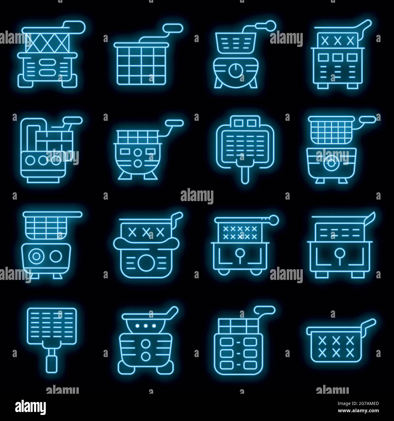 Deep fryer icons set. Outline set of deep fryer vector icons neon color ...