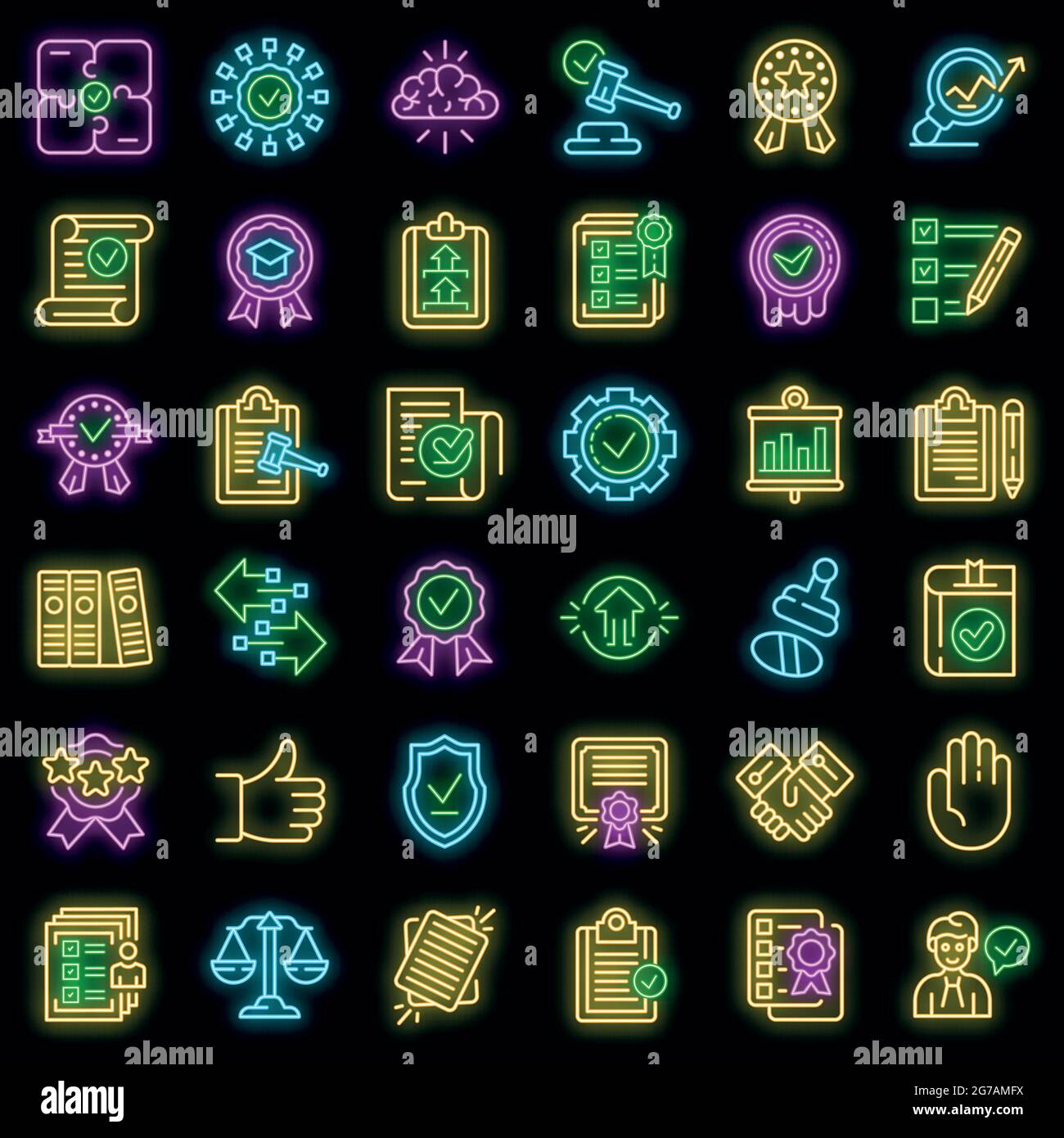 Standard icons set. Outline set of standard vector icons neon color on ...