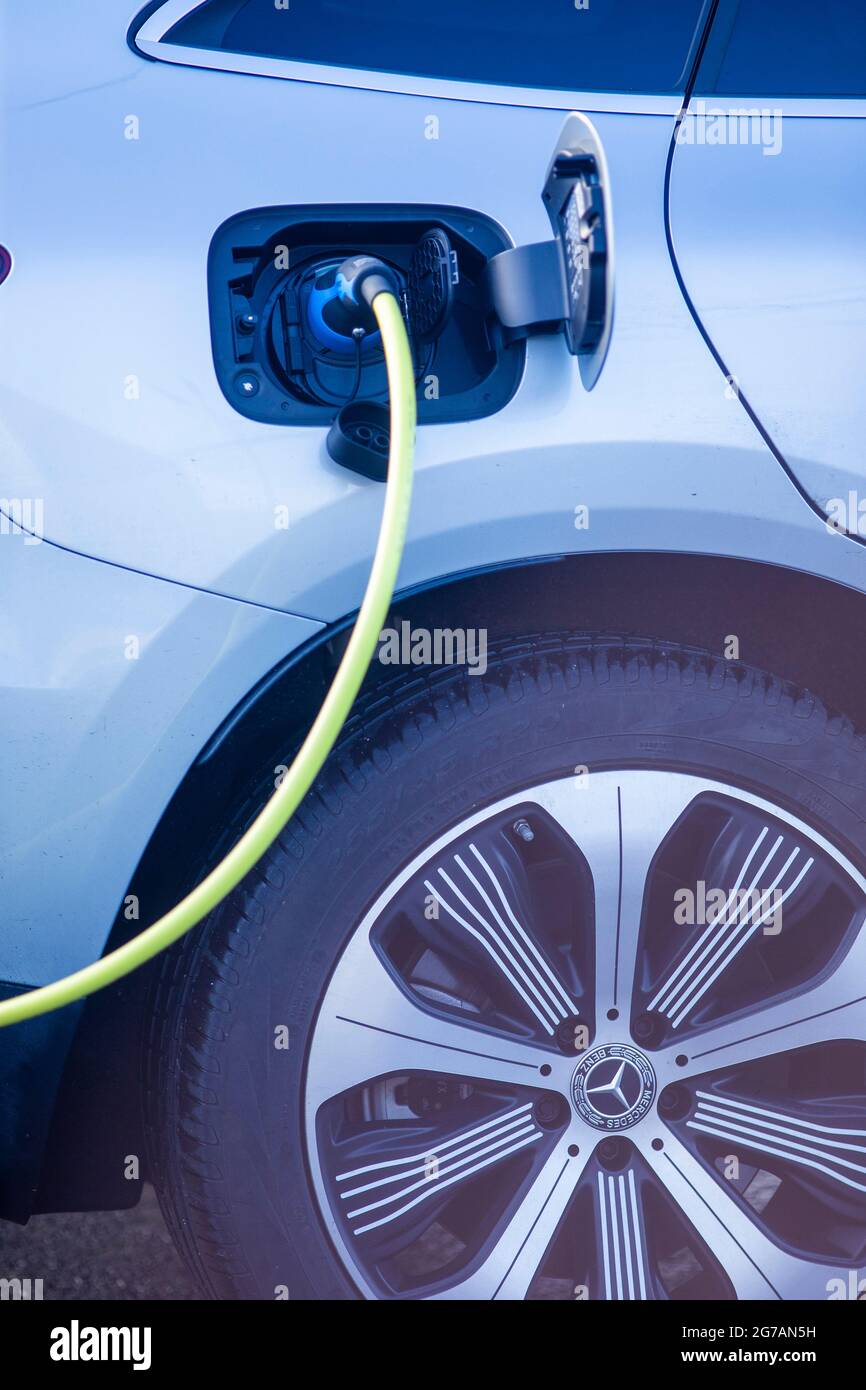 Mercedes electric car charging point Stock Photo - Alamy