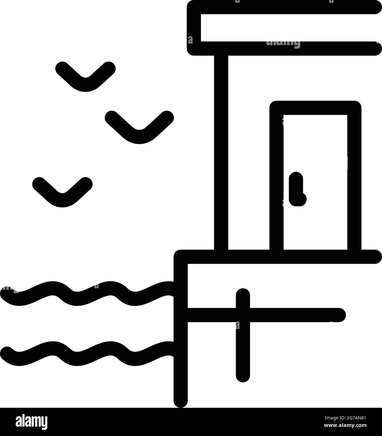 Beach house icon outline vector. Hut island building. Sea summer beach ...