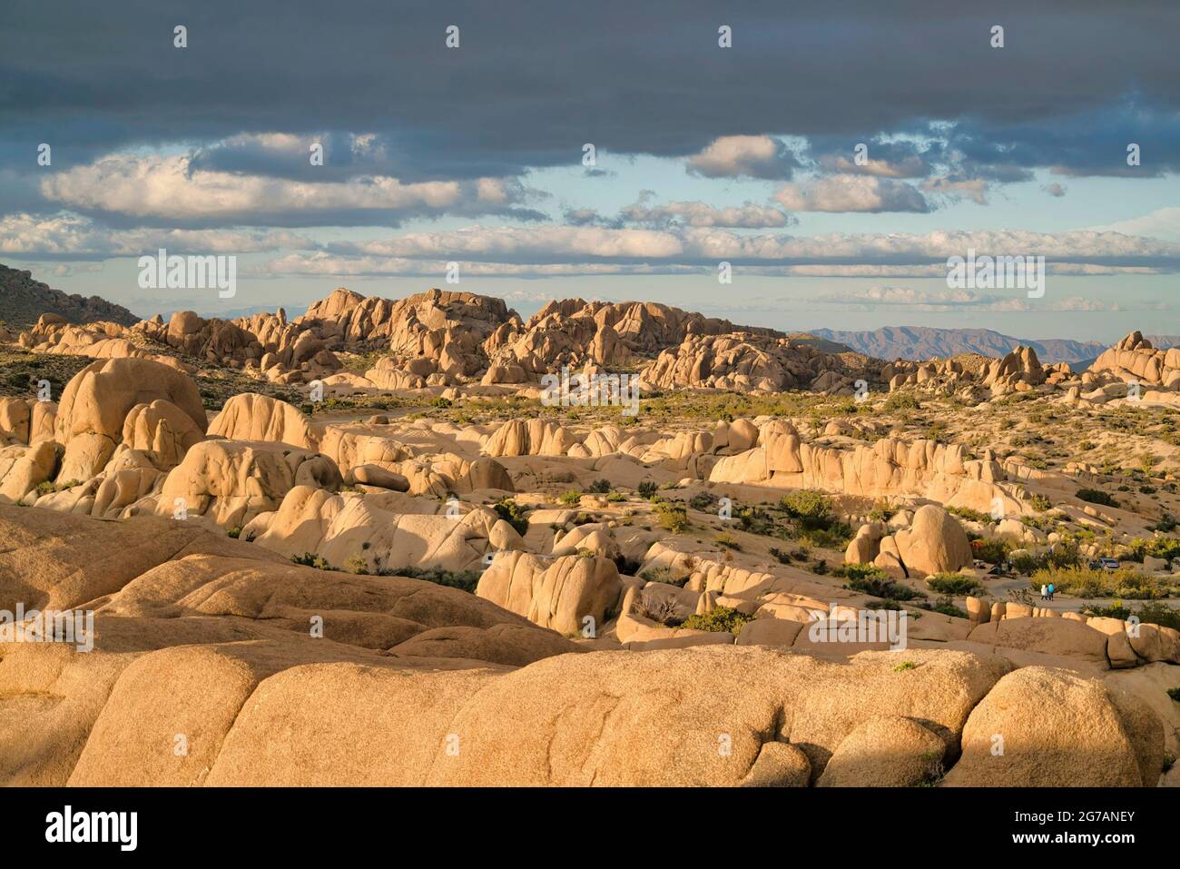 Aerial panoramic view of Joshua Tree National Park with giant rock ...