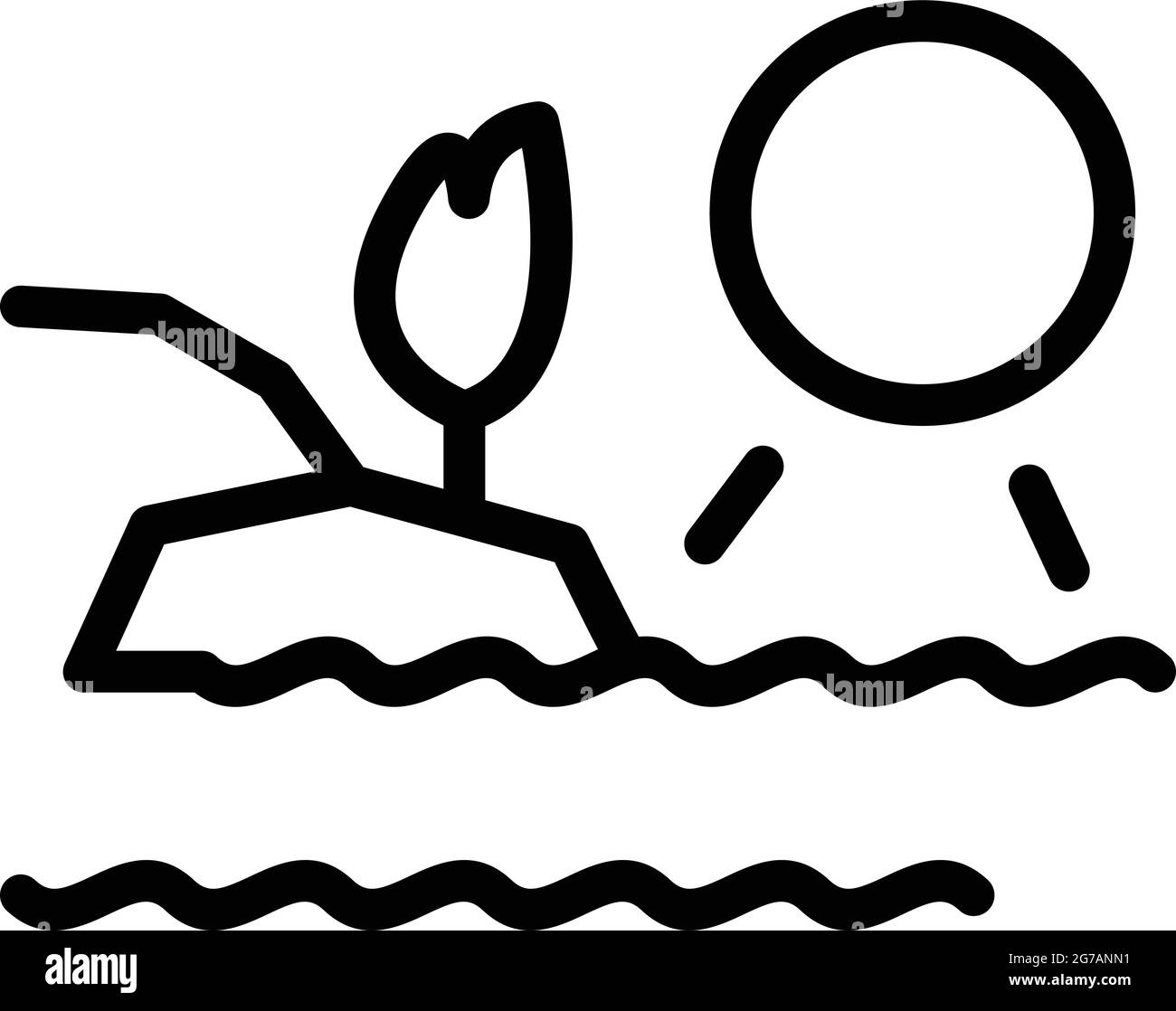 Sea landscape icon outline vector. Sunset ocean. Morning sky beach ...