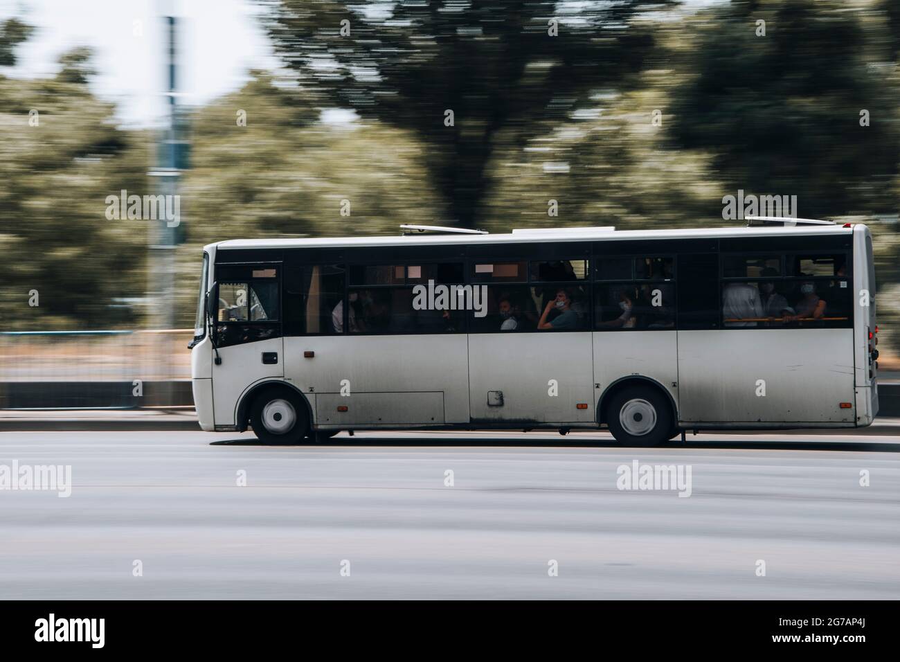 Ukraine, Kyiv - 27 June 2021: Municipal Bus moving on the street ...