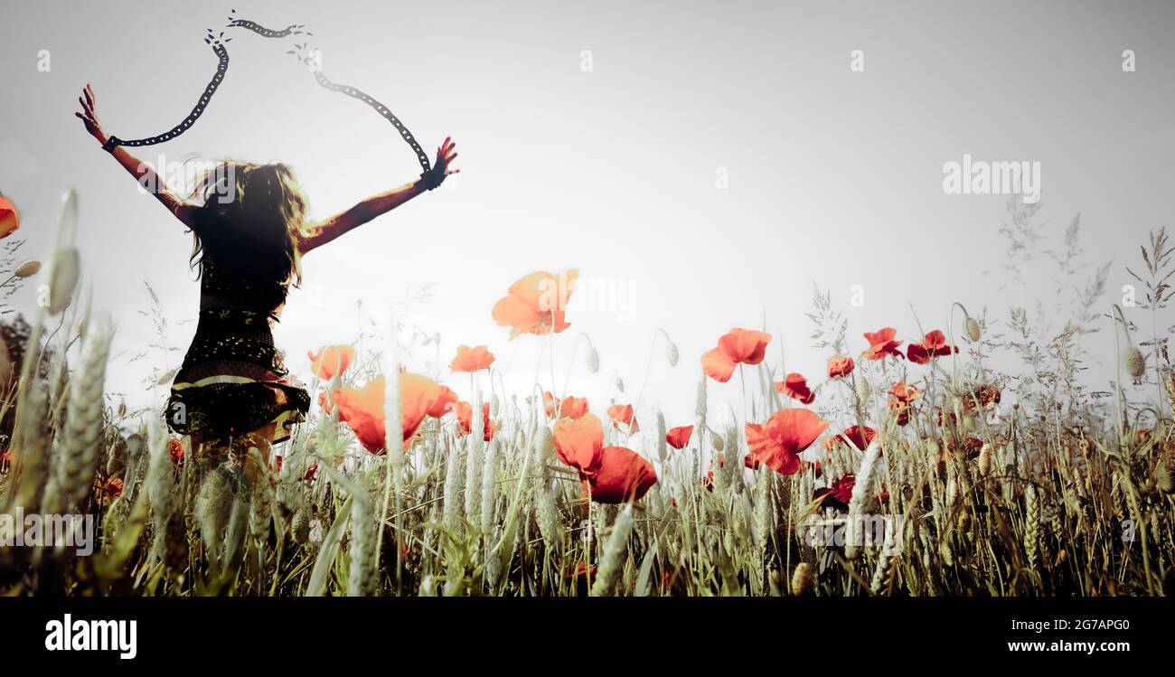A woman breaks her chains Stock Photo - Alamy