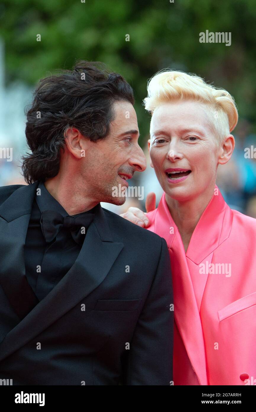 Tilda Swinton and Adrien Brody attending The French Dispatch Premiere ...