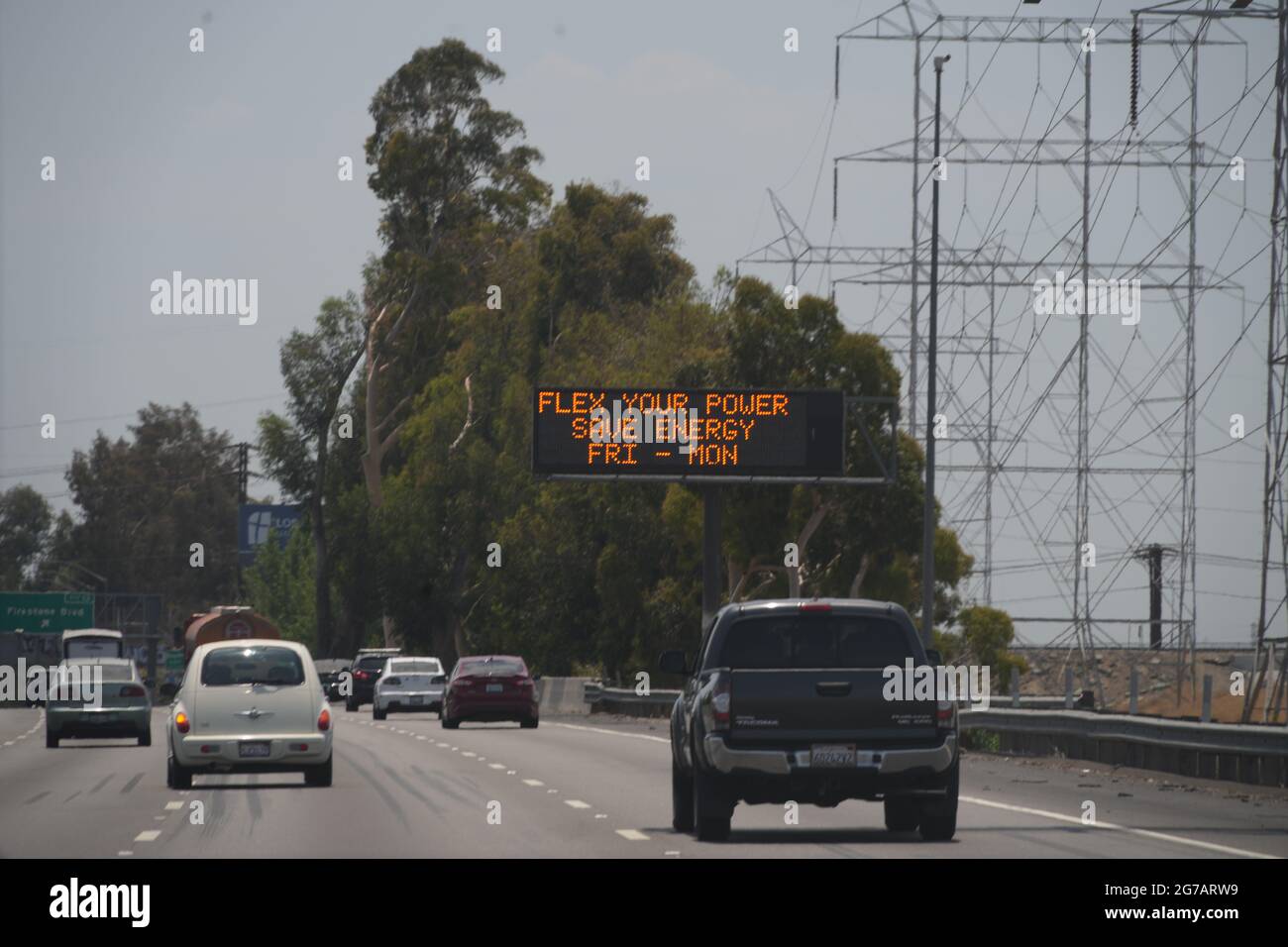 A Flex Alert advisory message on a CalTrans message board on the ...