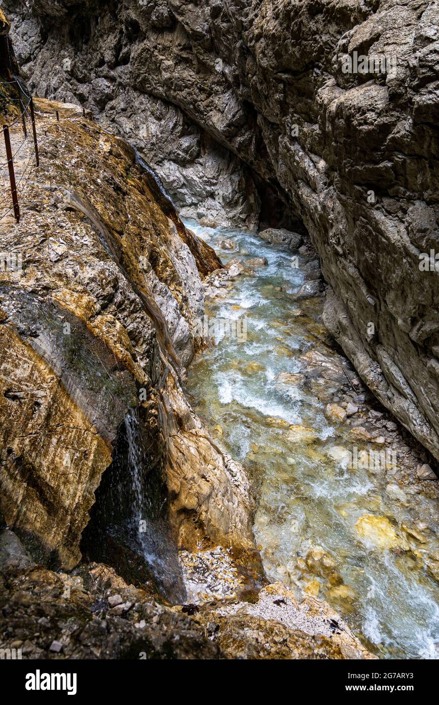 View of Hammersbach River in the Höllentalklamm, Grainau, Upper Bavaria ...