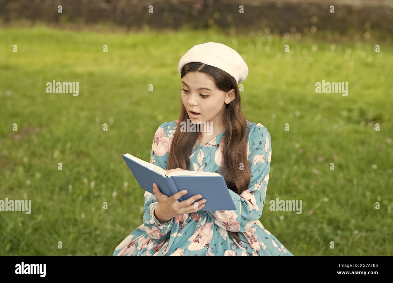 Girl student inspired reading recite poetry, classic literature subject ...