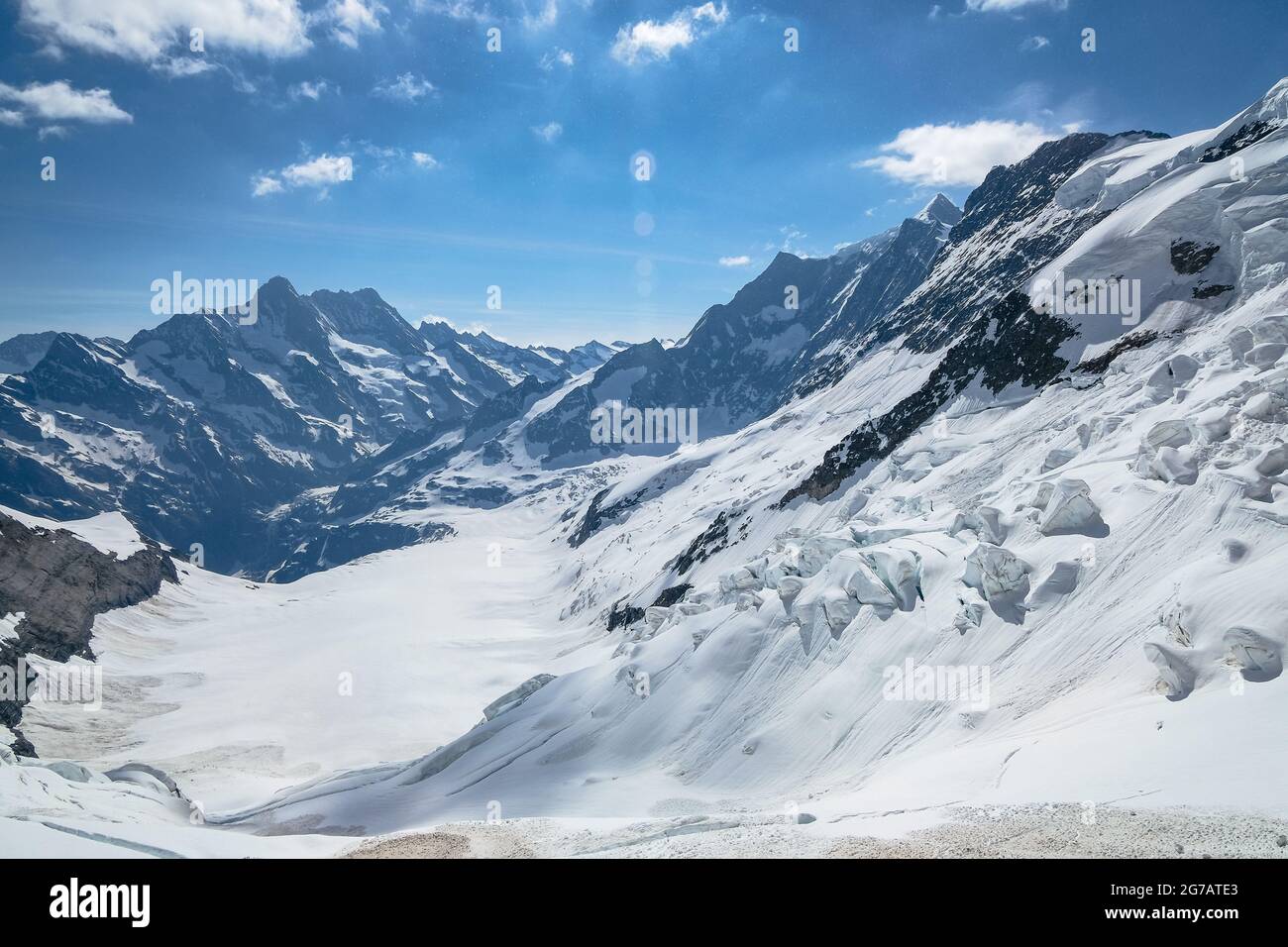 View through the window on the Eismeer glacier from the Jungfrau ...