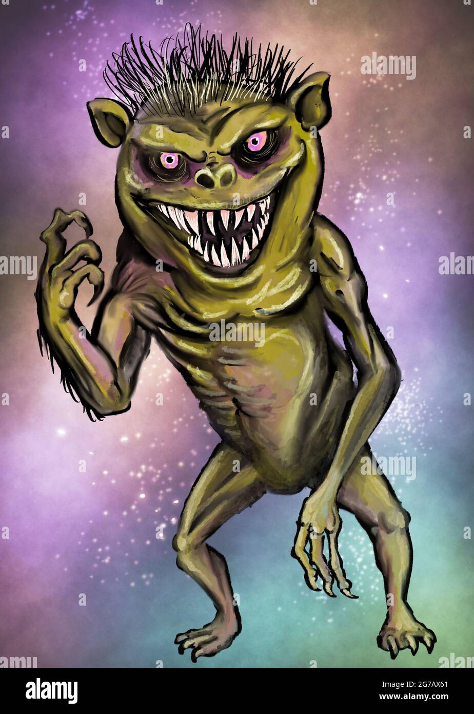 a creepy demonic creature illustration art Stock Photo - Alamy