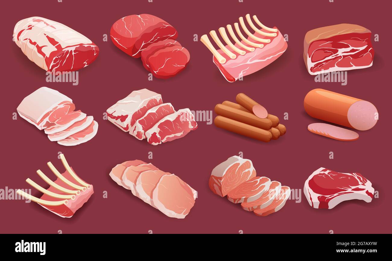 Meat products flat set Stock Vector Images - Alamy