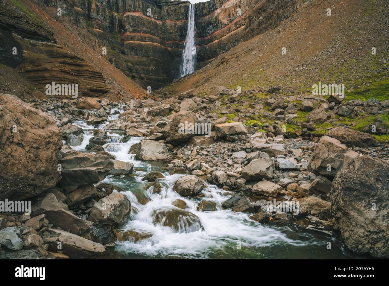 Hengifoss waterfall in East Iceland. Hengifoss is the third highest ...