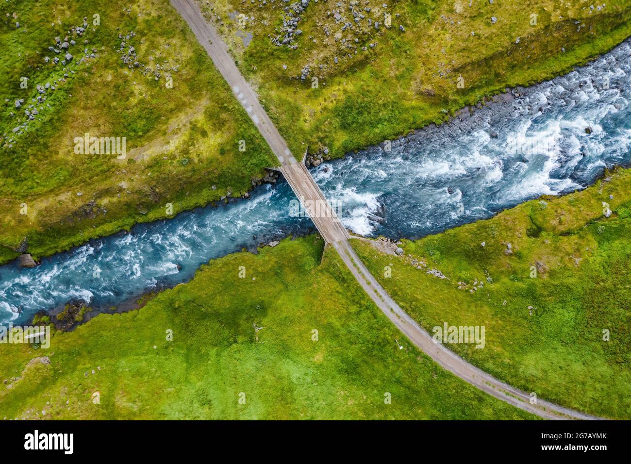 The aerial top down view of milky blue river bridge hi-res stock ...
