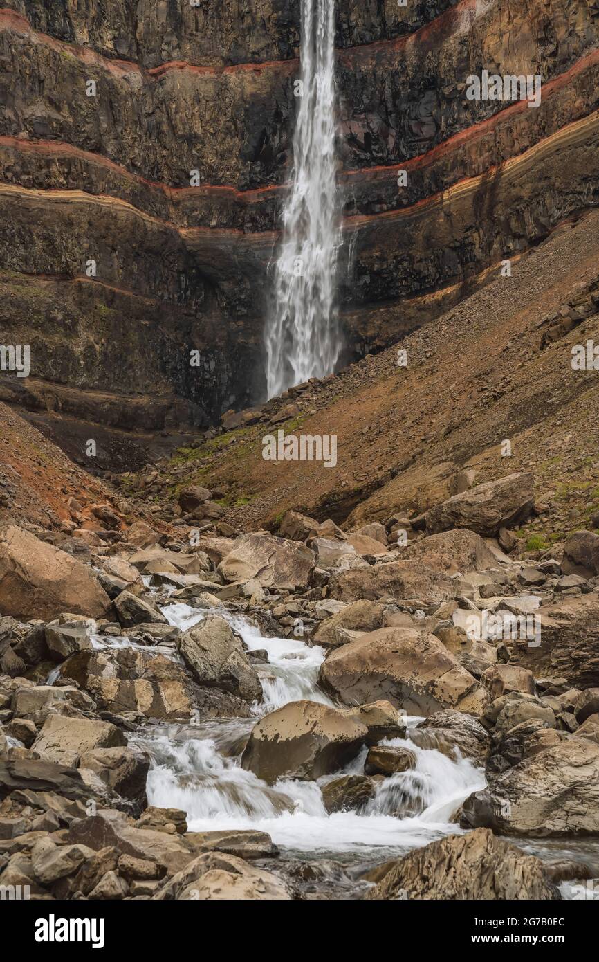 Hengifoss waterfall in East Iceland. Hengifoss is the third highest ...