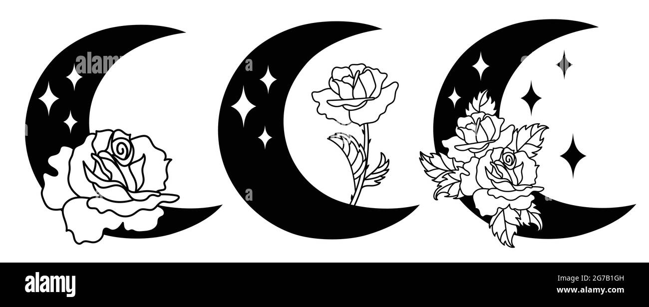 Set linear style flowers Cut Out Stock Images & Pictures - Alamy