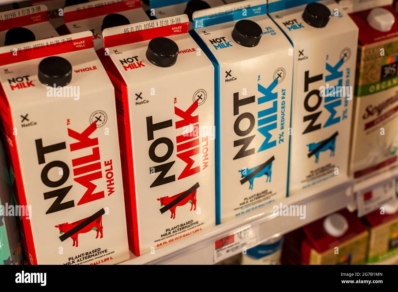 Plant-based NotMIlk brand beverage in a cooler in a supermarket in New ...