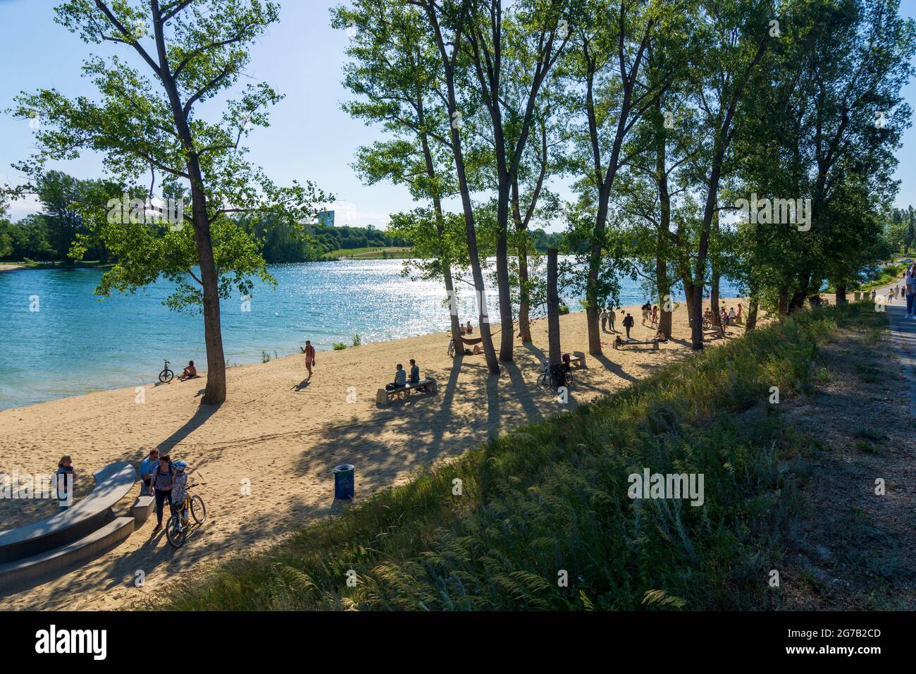Vienna, beach at river Neue Donau (New Danube) in 22. Donaustadt, Wien ...