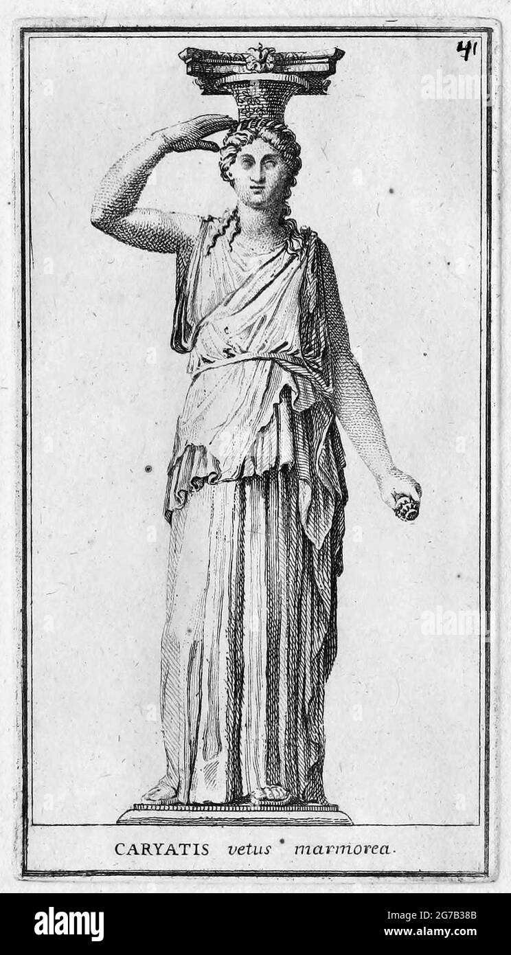 Statue einer Karyatide, eine Skulptur, die eine Frau darstellt. Sie ...