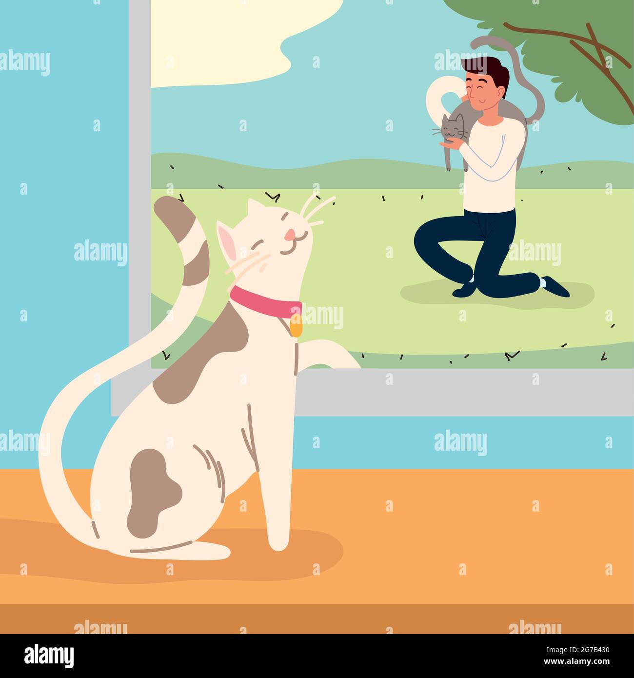 cute man with cats Stock Vector Image & Art - Alamy