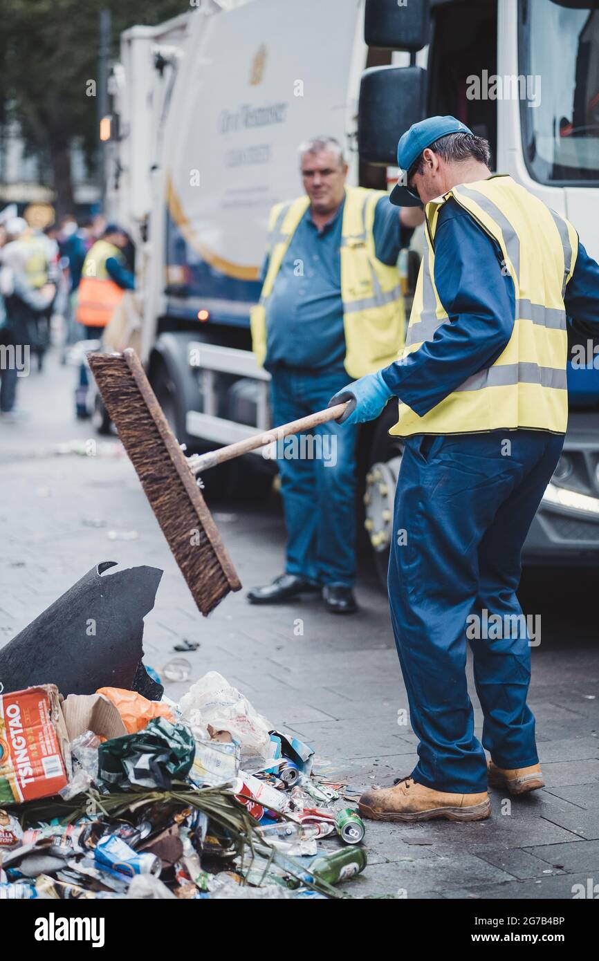 London | UK - 2021.07.12: Street cleaners sweepers in SOHO cleaning ...