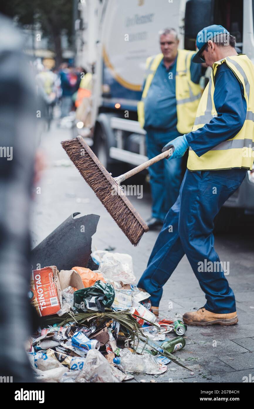 London | UK - 2021.07.12: Street cleaners sweepers in SOHO cleaning ...