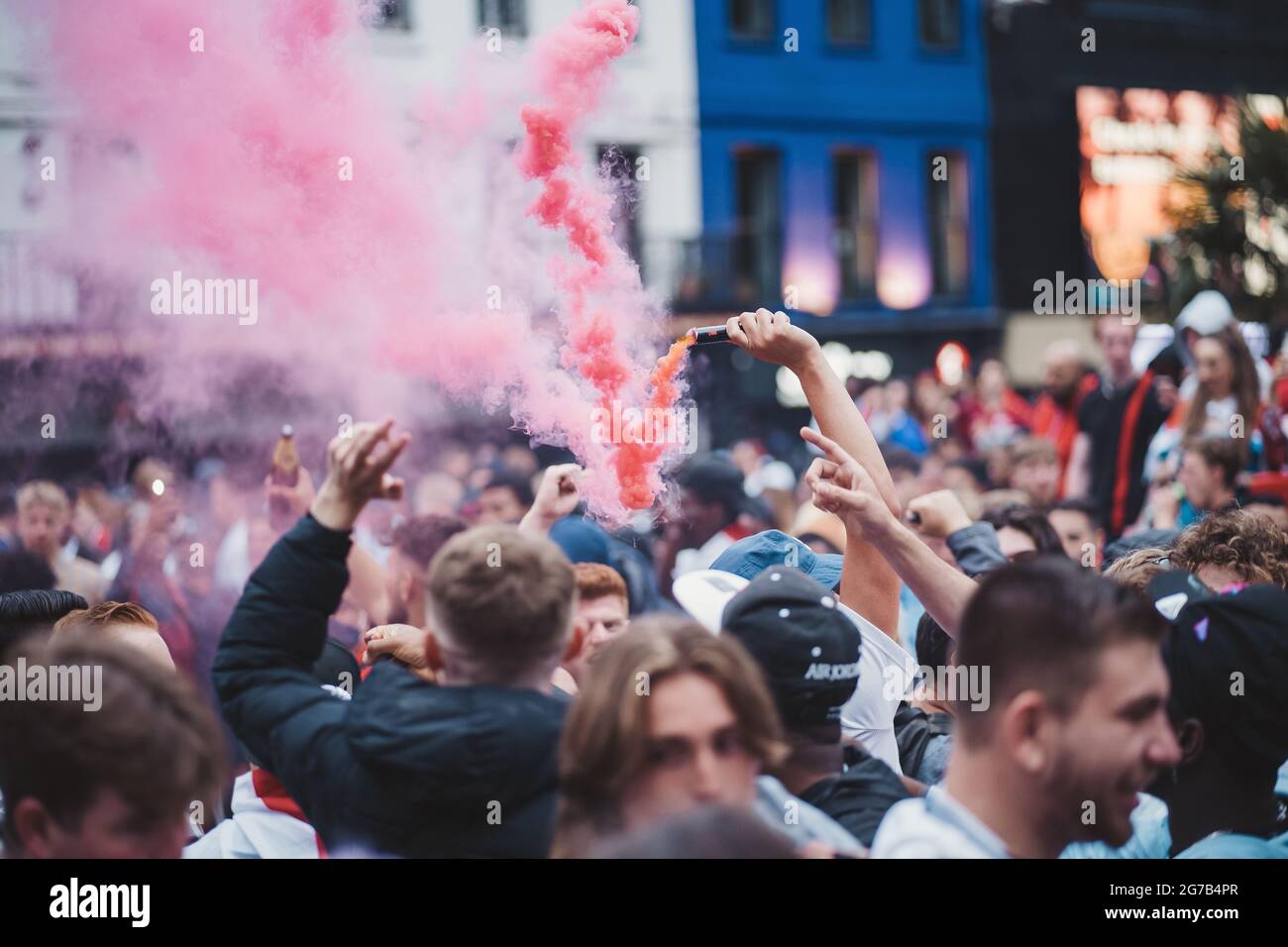 London | UK - 2021.07.12: Young English Euro 2020 football fans burning ...