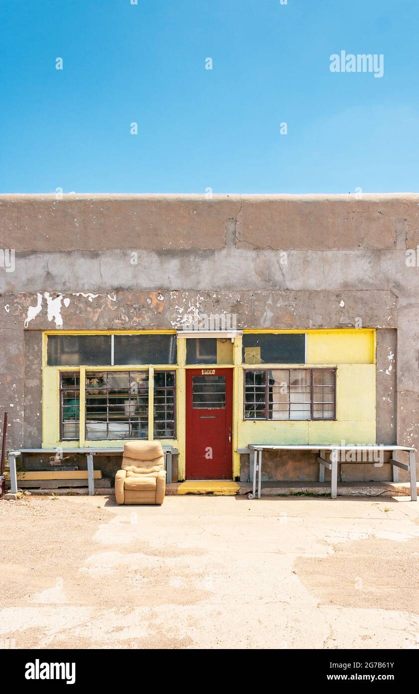 run down and derelict old stores along Route 66 in Santa Rosa, New ...