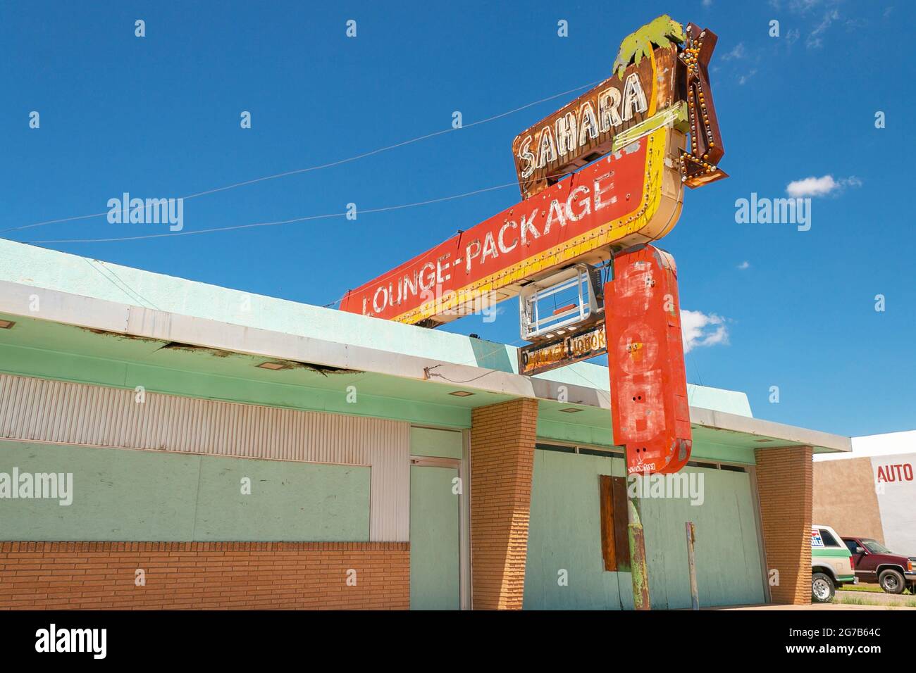 Sahara Lounge sign along Route 66 in Santa Rosa, New Mexico Stock Photo ...