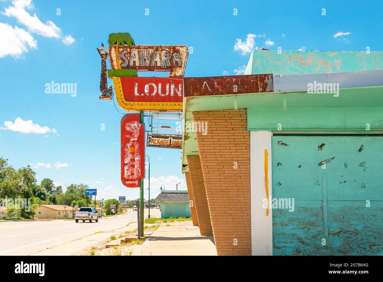 Sahara Lounge sign along Route 66 in Santa Rosa, New Mexico Stock Photo ...