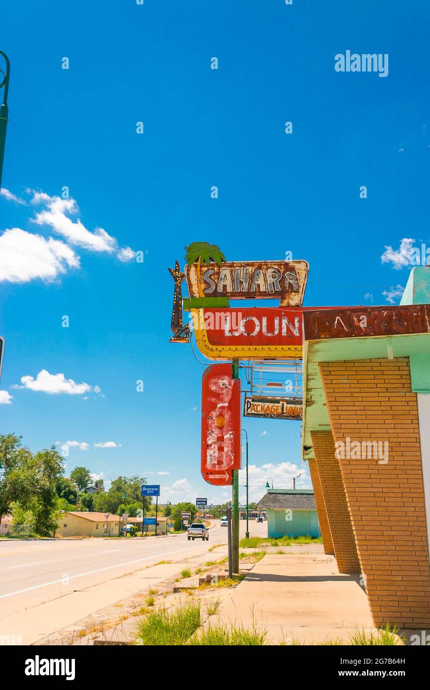 Sahara Lounge sign along Route 66 in Santa Rosa, New Mexico Stock Photo ...