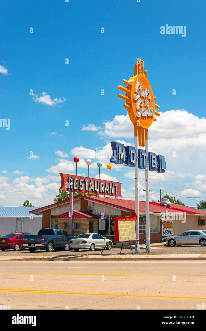 Sun & Sand Motel and restaurant sign along Route 66 in Santa Rosa, New ...
