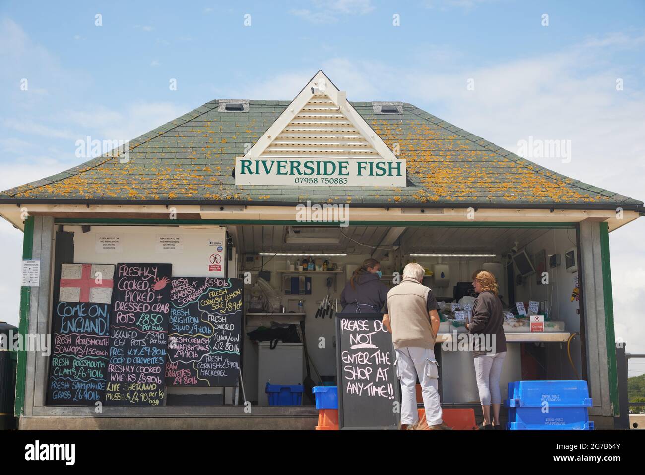 Local fish shop seen on the quay along the river Arun in Littlehampton ...