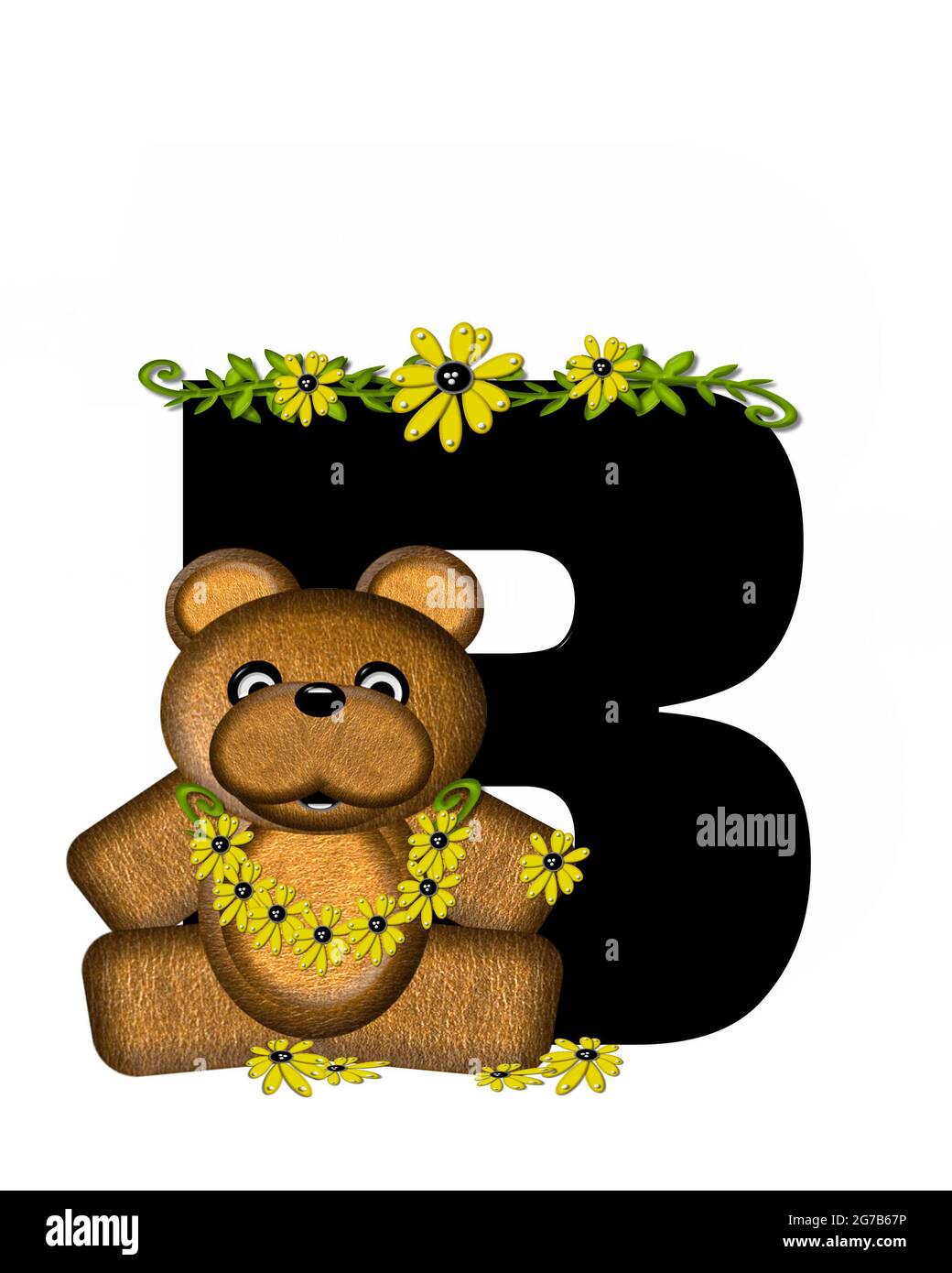 The letter B, in the alphabet set "Teddy Making Daisy Chain," is black ...