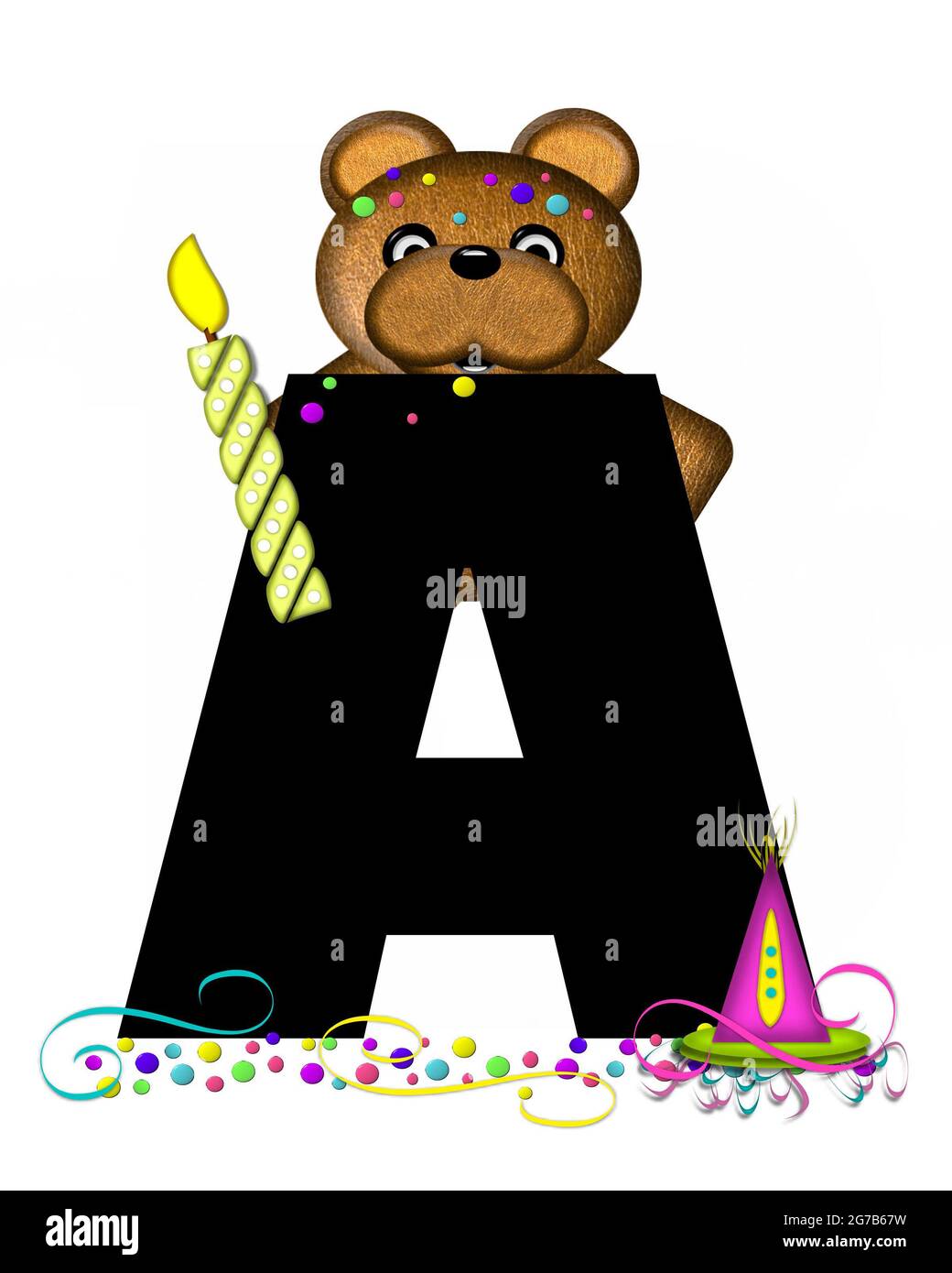 The letter A, in the alphabet set "Teddy Party Time," is black. Teddy ...
