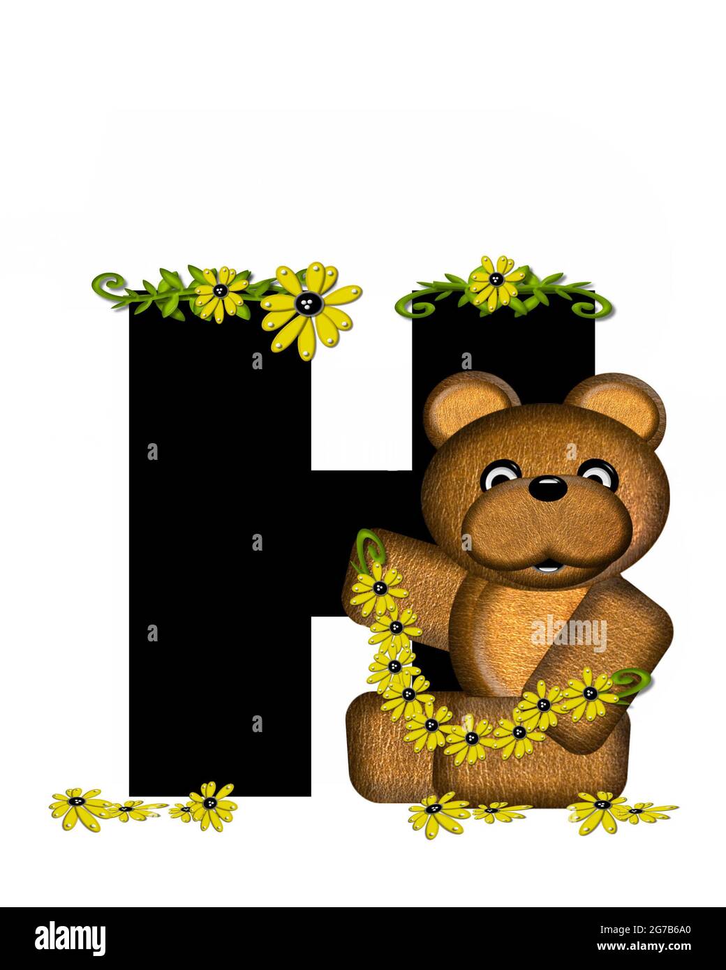 The letter H, in the alphabet set "Teddy Making Daisy Chain," is black ...