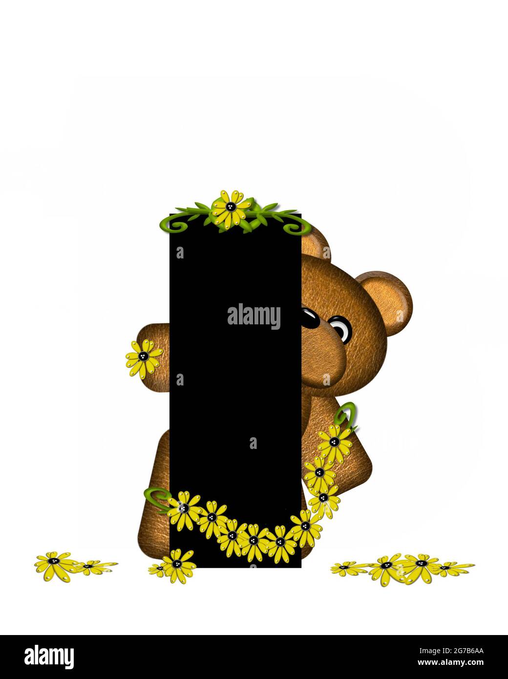 The letter I, in the alphabet set "Teddy Making Daisy Chain," is black ...