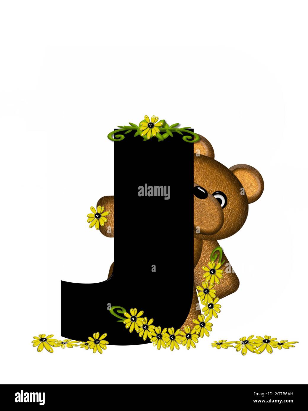 The letter J, in the alphabet set "Teddy Making Daisy Chain," is black ...