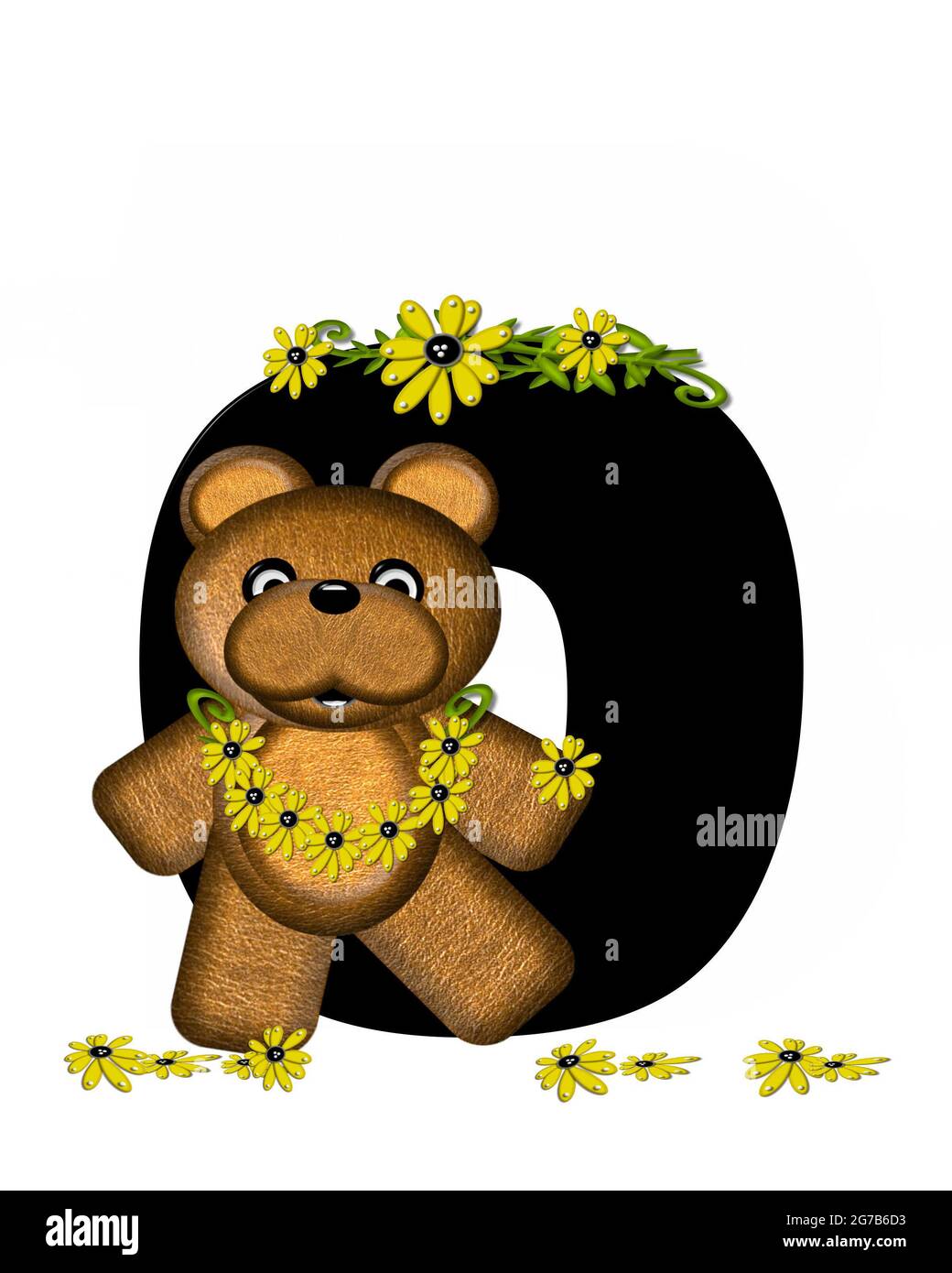 The letter O, in the alphabet set "Teddy Making Daisy Chain," is black ...
