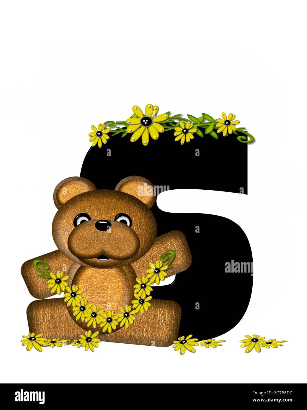 The letter S, in the alphabet set "Teddy Making Daisy Chain," is black ...