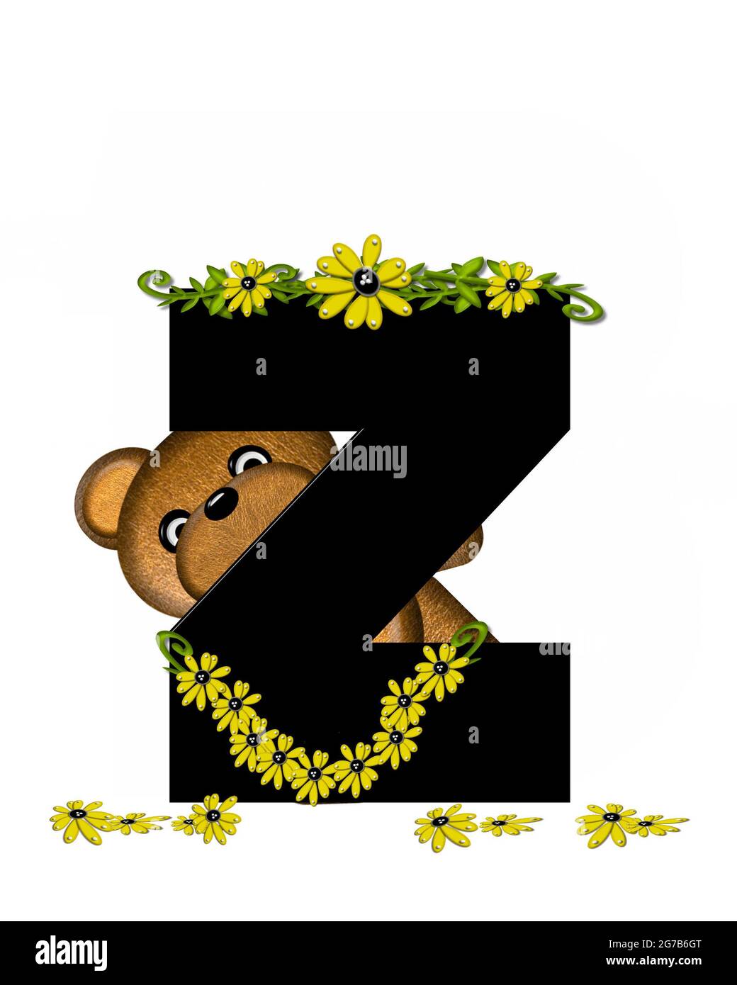 The letter Z, in the alphabet set "Teddy Making Daisy Chain," is black ...