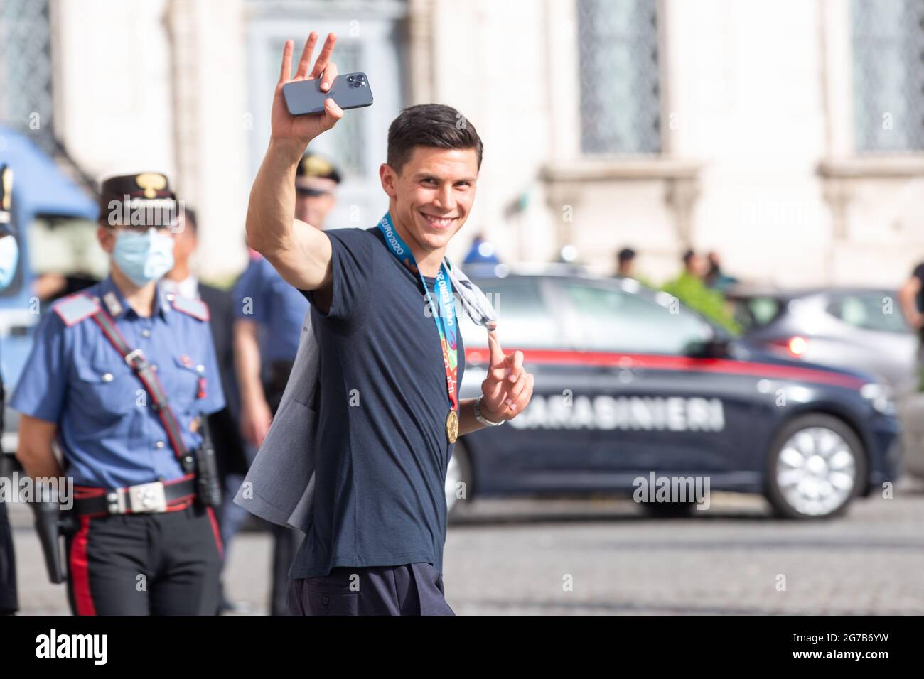 Matteo Pessinathe player of the Italian National Football Team enter ...