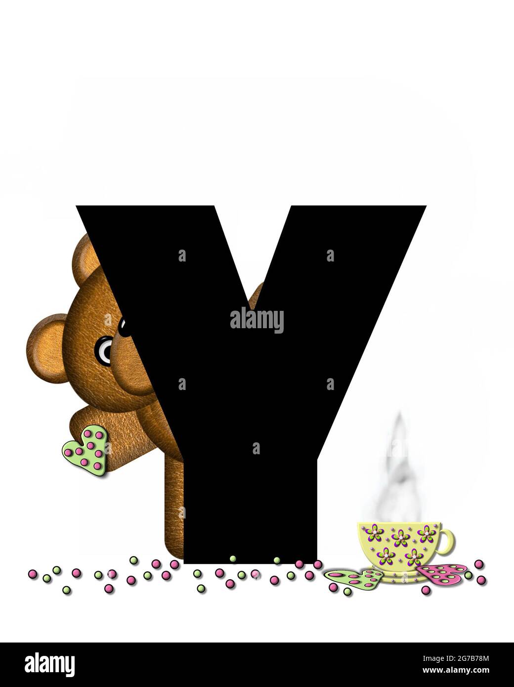 The letter Y, in the alphabet set "Teddy Tea Time," is black. Teddy ...