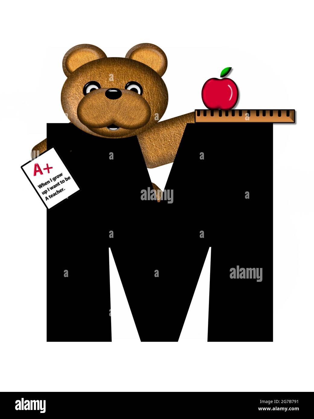 The letter M, in the alphabet set "Teddy School Daze," is black with ...