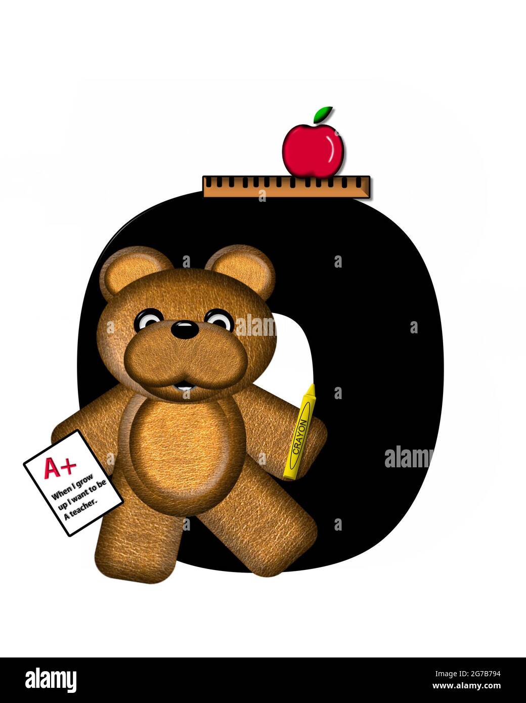 The letter O, in the alphabet set "Teddy School Daze," is black with ...