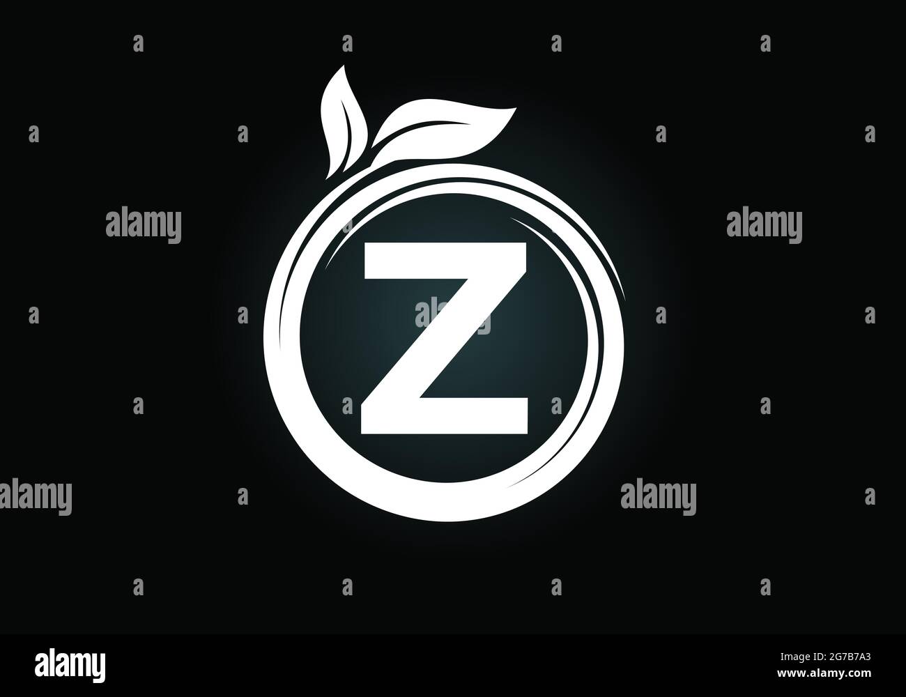 Initial Z monogram letter alphabet in a spiral with green leaves. Font ...