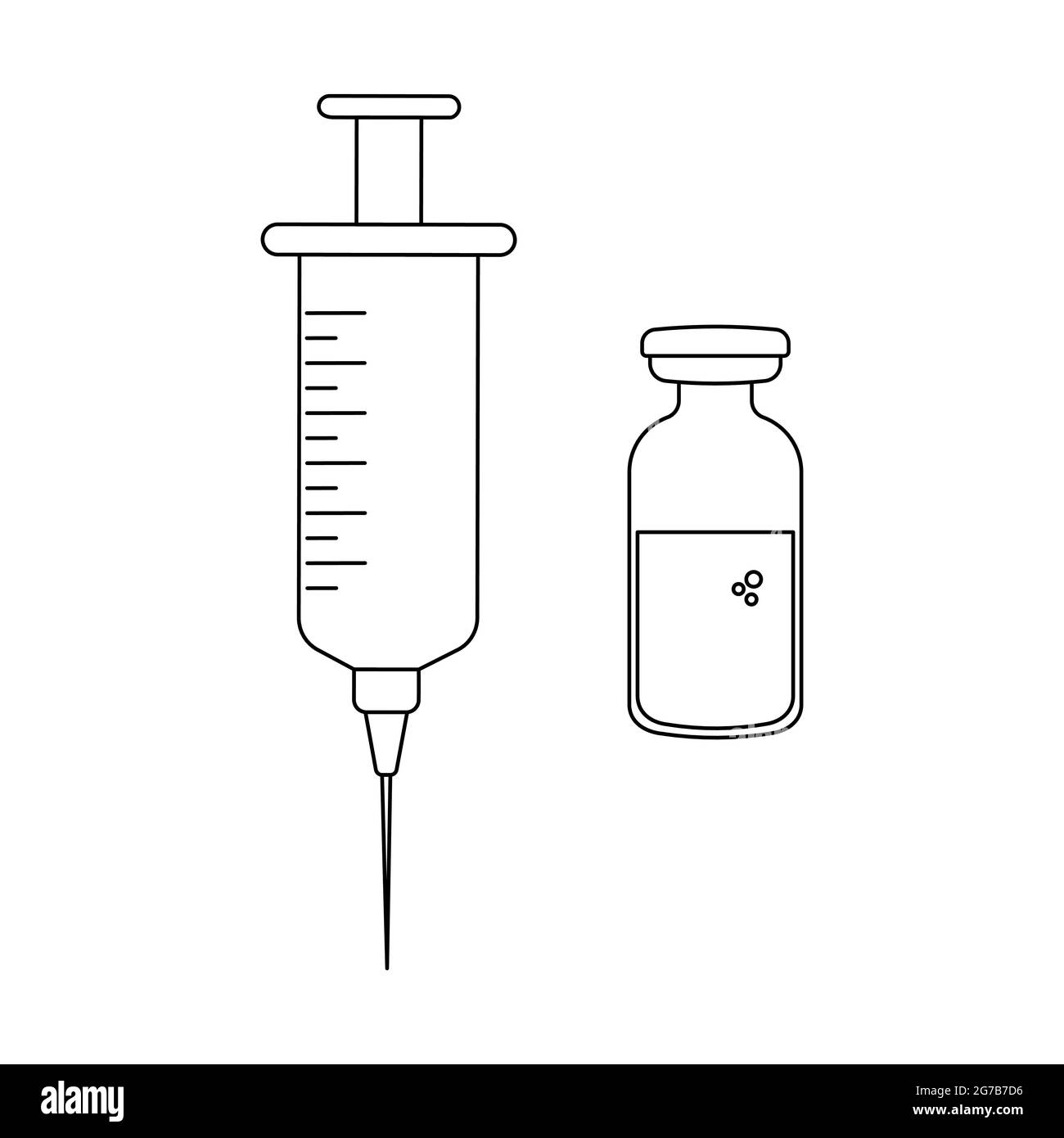 Outline syringe and vaccine vial icons isolated on white background ...
